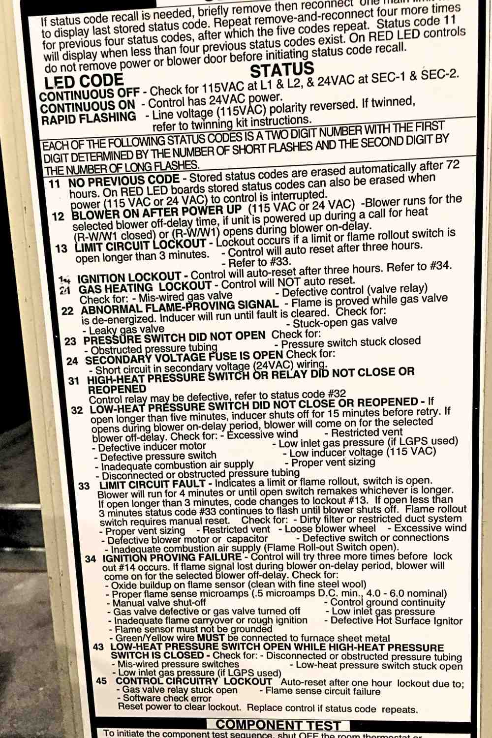 Decoding Bryant Furnace Error Codes