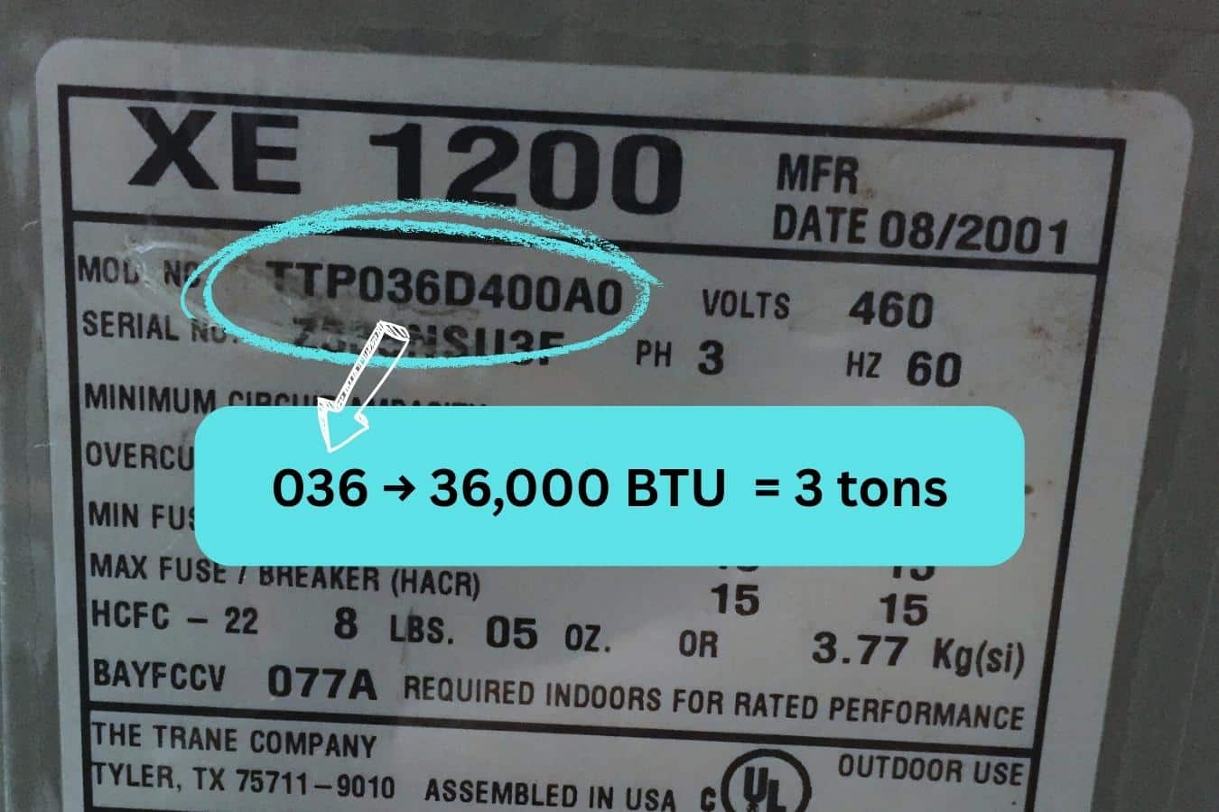 How Many Tons Is My Old Trane XE1200 AC Unit?